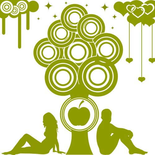 Adam and eve under an apple tree Royalty Free Vector Image