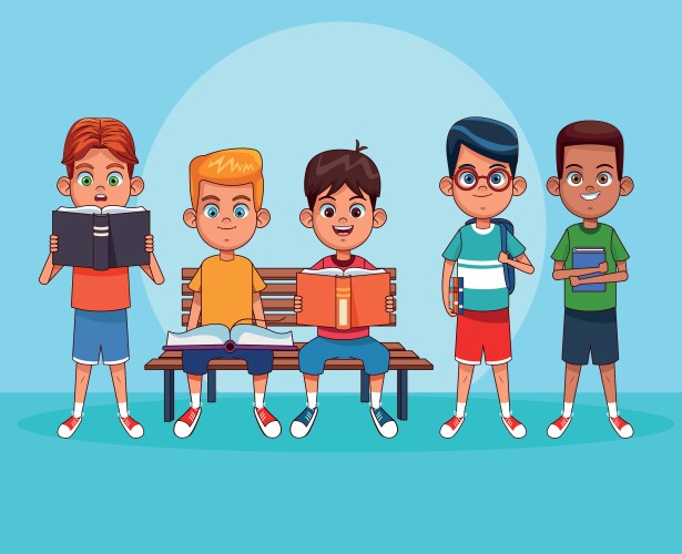 Kids reading books cartoons Royalty Free Vector Image