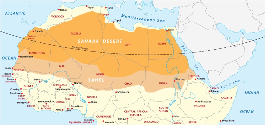 Map of the african sahara desert and the sahel Vector Image