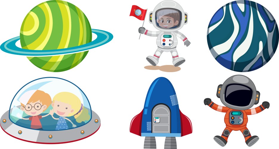Set of space cartoon characters and objects Vector Image