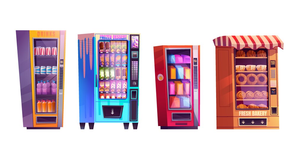 Flat vending machines snacks food ice cold Vector Image