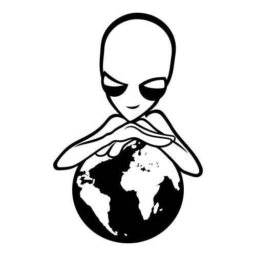 Cartoon alien overlooking planet earth Royalty Free Vector
