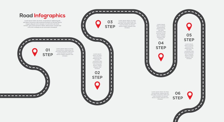 Road route infographic line with step-by-step plan