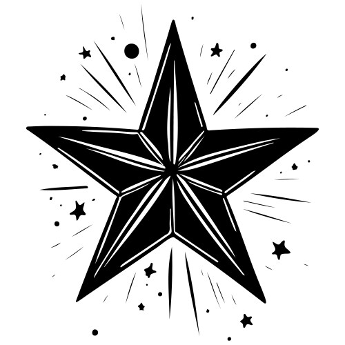 Black star drawing line head art Royalty Free Vector Image
