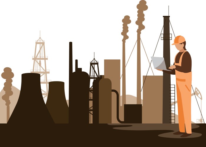 Oil industry worker with tools avatar character Vector Image