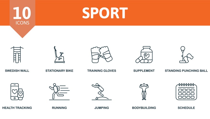 Healthy lifestyle outline icons set creative Vector Image