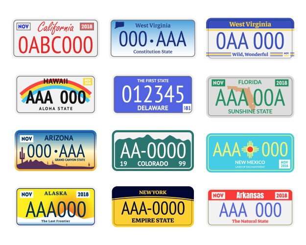 Usa american states vehicle registration plates Vector Image