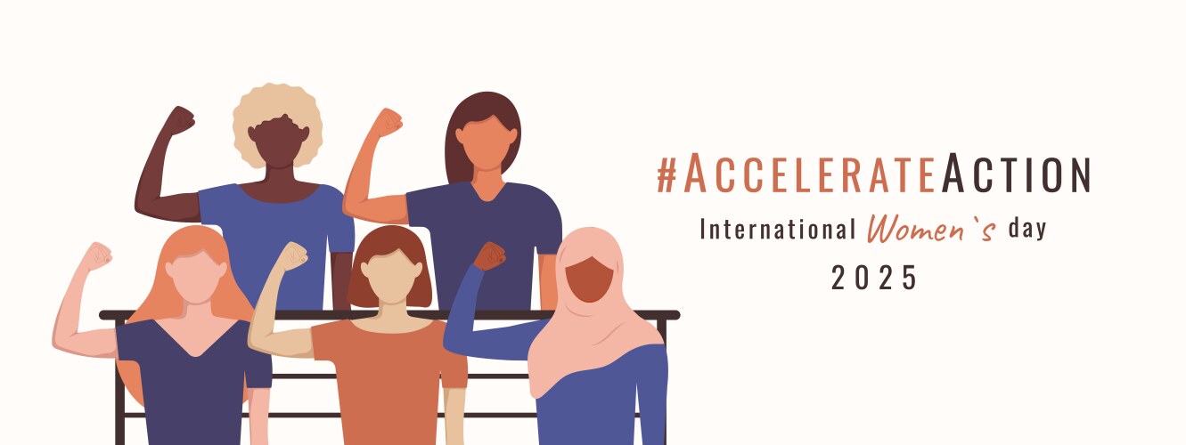 Accelerate action 2025 banner with girls variety Vector Image
