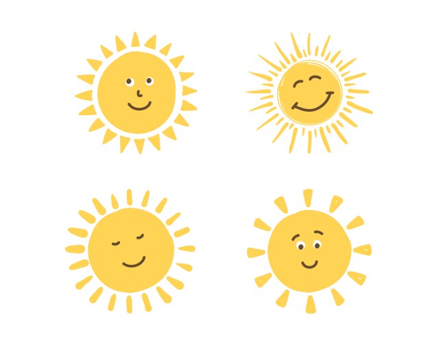 Sun emoji cute smiling winking suns with funny Vector Image