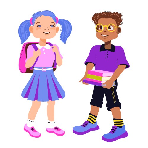 Cute multiethnic boy and girl students Royalty Free Vector
