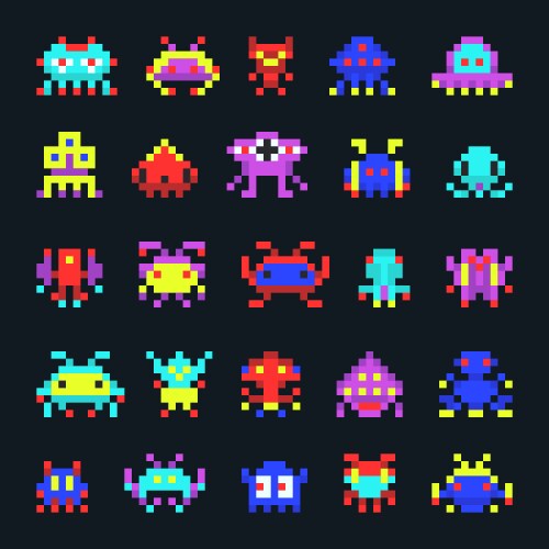 Retro space arcade game invaders spaceship pixel Vector Image