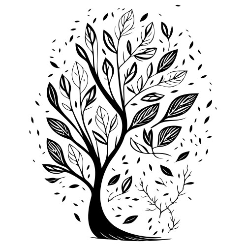 Tree half spring autumn floral sketch draw Vector Image