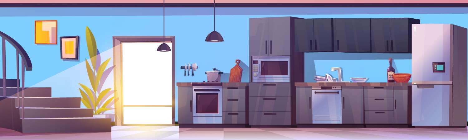 Cartoon family kitchen with appliances Royalty Free Vector