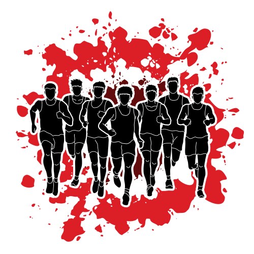Group of men running with text Royalty Free Vector Image
