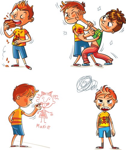 Bad behavior funny cartoon character Royalty Free Vector