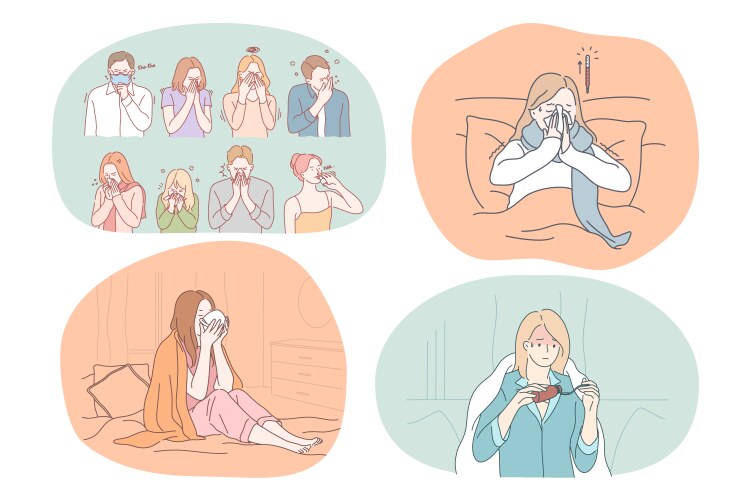 Unhealthy kids sick people coughing illness Vector Image