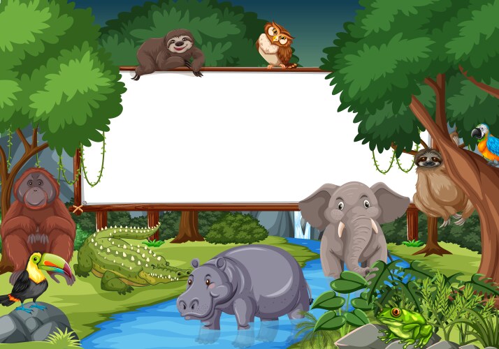 Blank banner in the rainforest scene with wild Vector Image