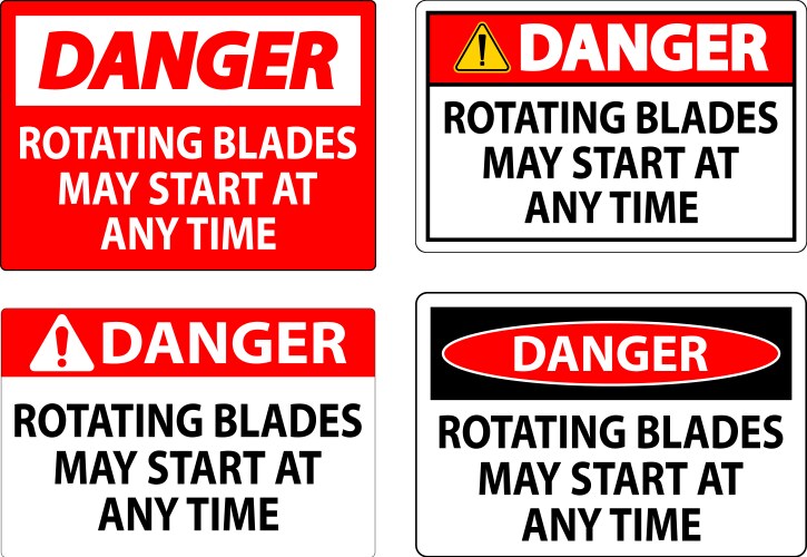 Caution sign rotating blades may start at any time