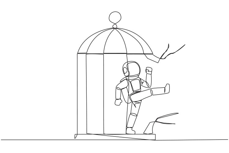Single one line drawing astronaut trapped Vector Image