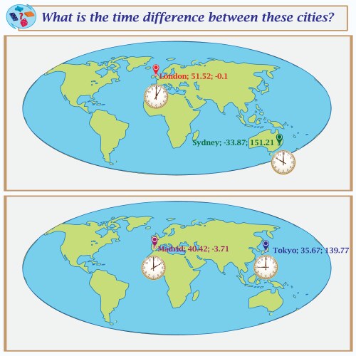 Telling time educational task with cartoon Vector Image