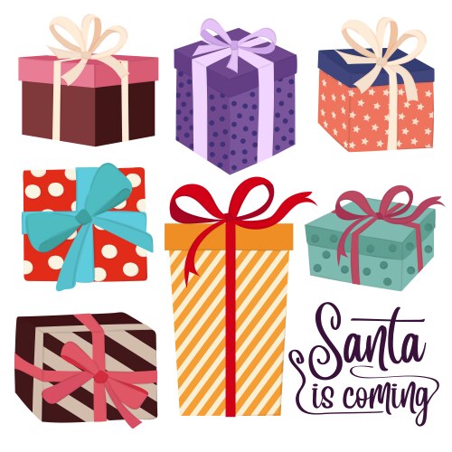 Christmas stickers collection with gift boxes Vector Image