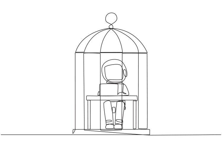 Single continuous line drawing astronaut trapped Vector Image