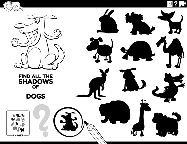 Differences game with purebred dogs coloring page Vector Image