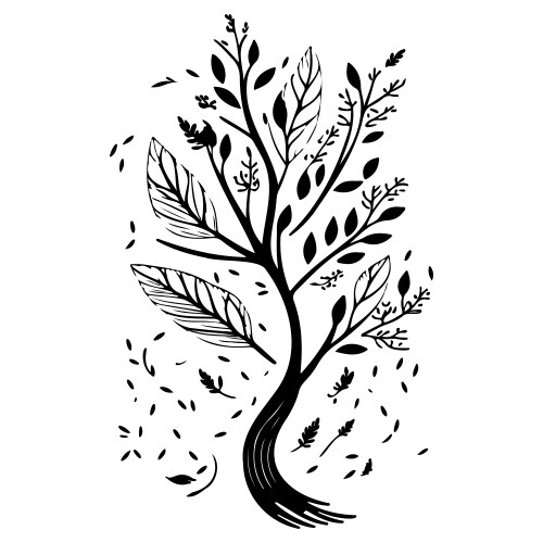 Tree half spring autumn floral sketch draw Vector Image