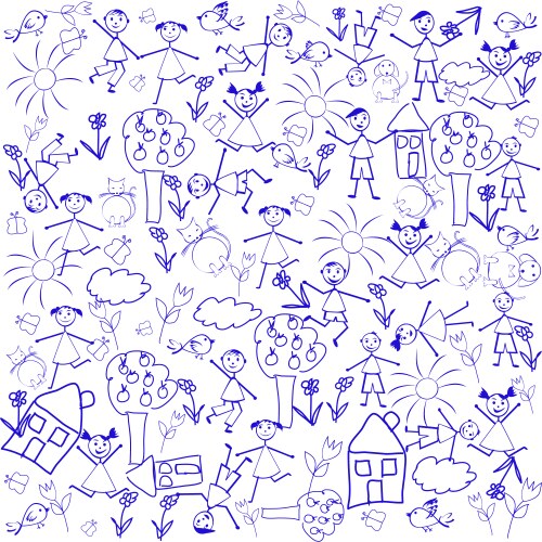 Kids drawings set children doodle pencil Vector Image