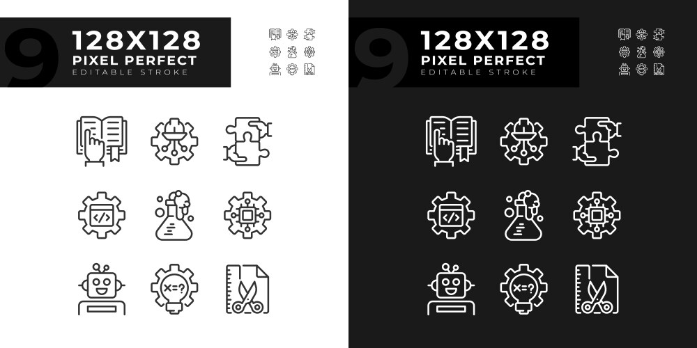Stem technology and ai pixel perfect linear icons Vector Image