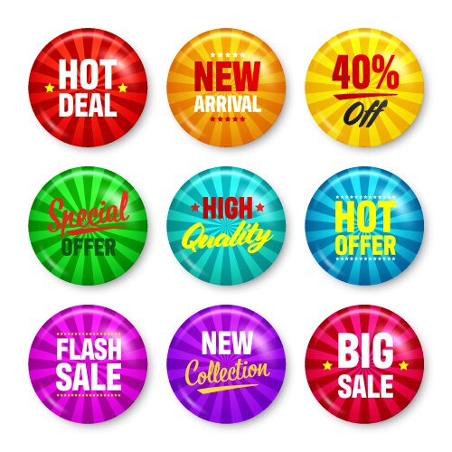 Realistic funky badges with text product Vector Image