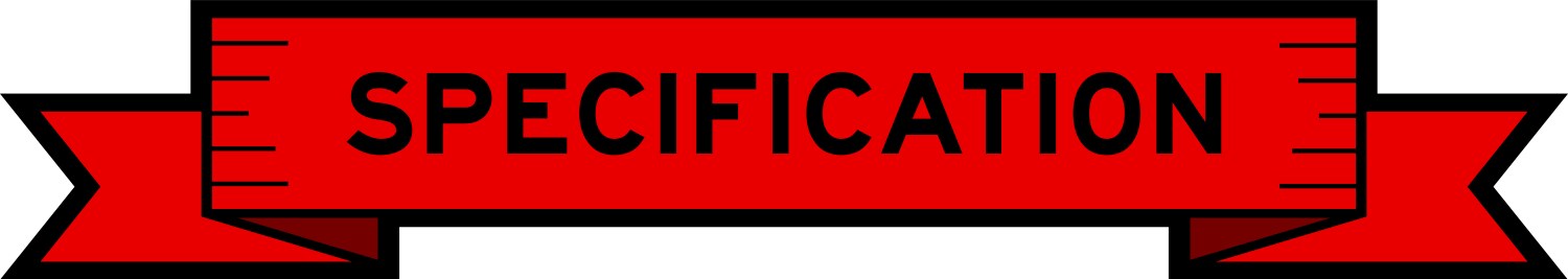 Red color inserted label with word specification Vector Image