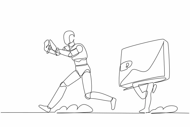 Single continuous line drawing robot typing Vector Image