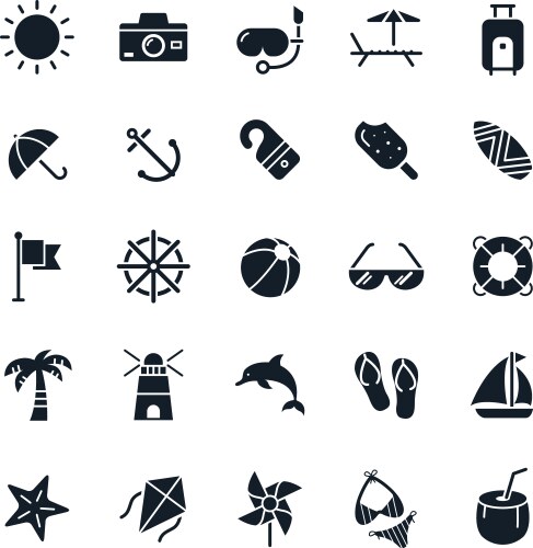 Beach icons set simple style Royalty Free Vector Image