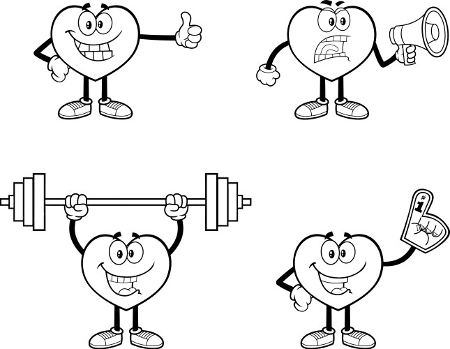Outlined heart cartoon character series Royalty Free Vector