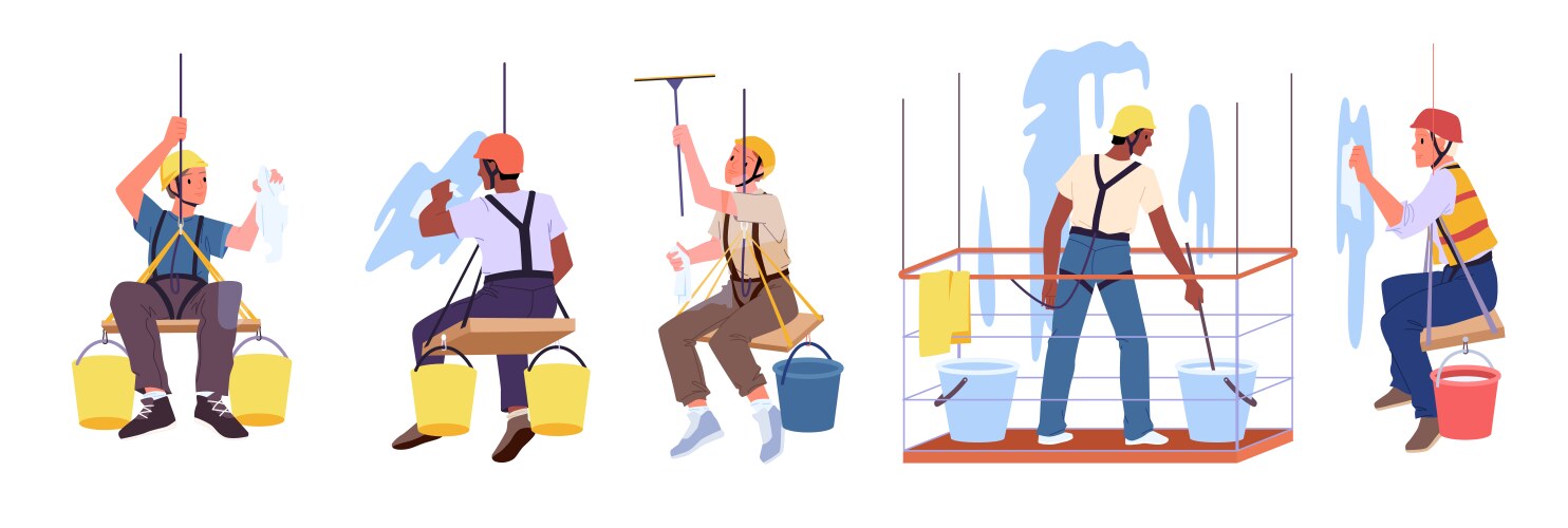 Rope access workers at work set industrial Vector Image