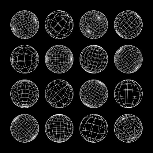 Wireframe earth grid mesh objects set network Vector Image