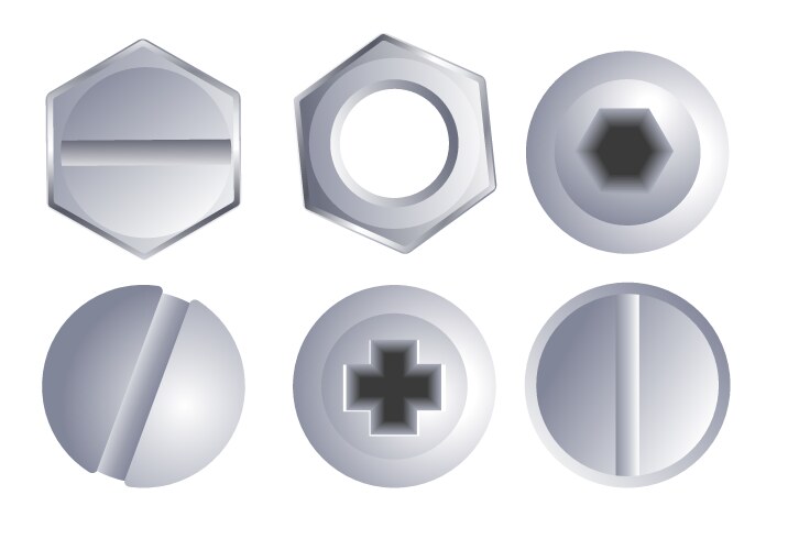 Realistic old rusty screw and bolt heads top view Vector Image