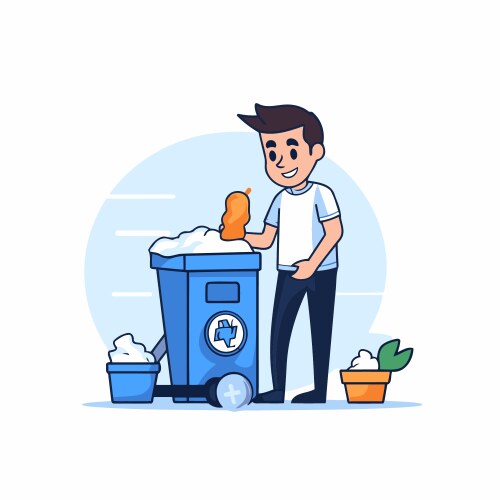Boy throwing garbage in trash can cartoon Vector Image