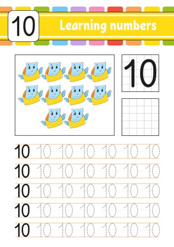 Number 1-10 trace and write handwriting practice Vector Image