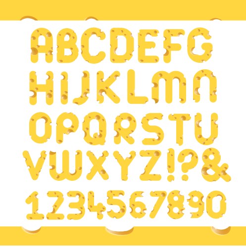 Cheese letters alphabet font made milk food Vector Image