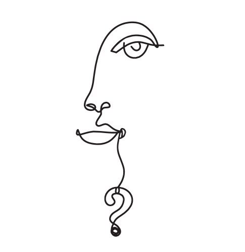 Woman silhouette face with question mark as line Vector Image