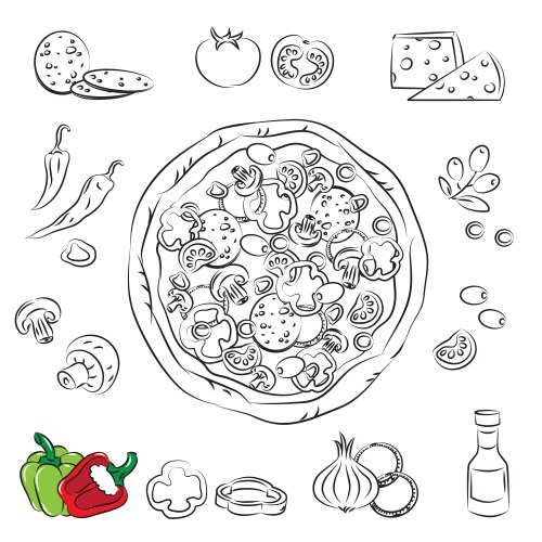 Pizza hand drawn background Royalty Free Vector Image