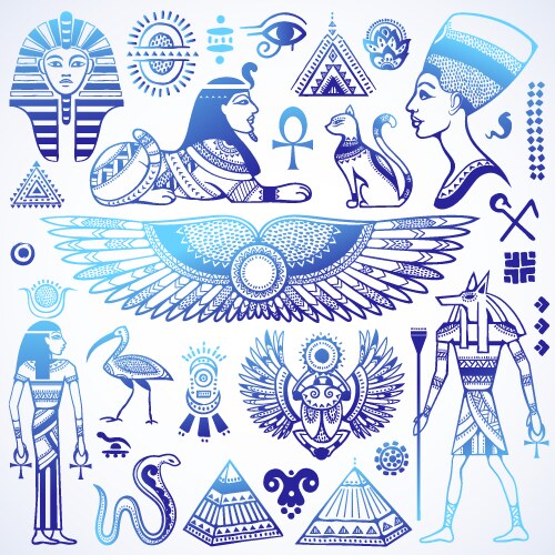 Set of egypt symbols and landmarks flat Royalty Free Vector