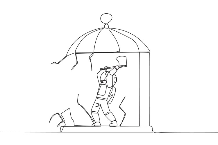 Continuous one line drawing astronaut trapped Vector Image