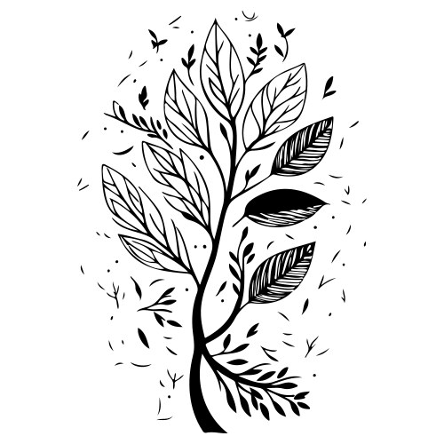 Tree half spring autumn floral sketch draw Vector Image