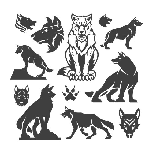 Wolf set Royalty Free Vector Image - VectorStock