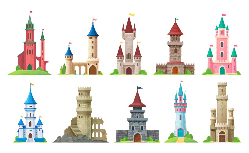 Fairytale medieval towers cartoon royal kingdom Vector Image