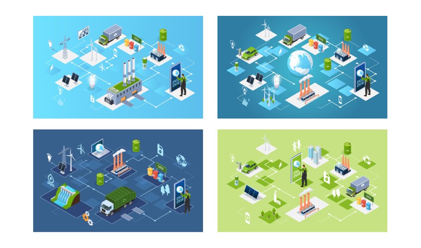 Green energy advertising at social media post set Vector Image
