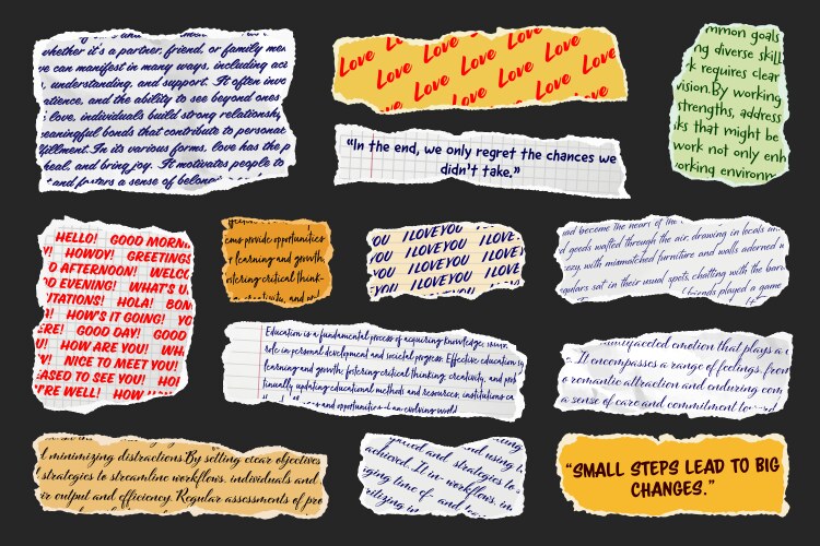 Ripped paper strips with handwritten text Vector Image